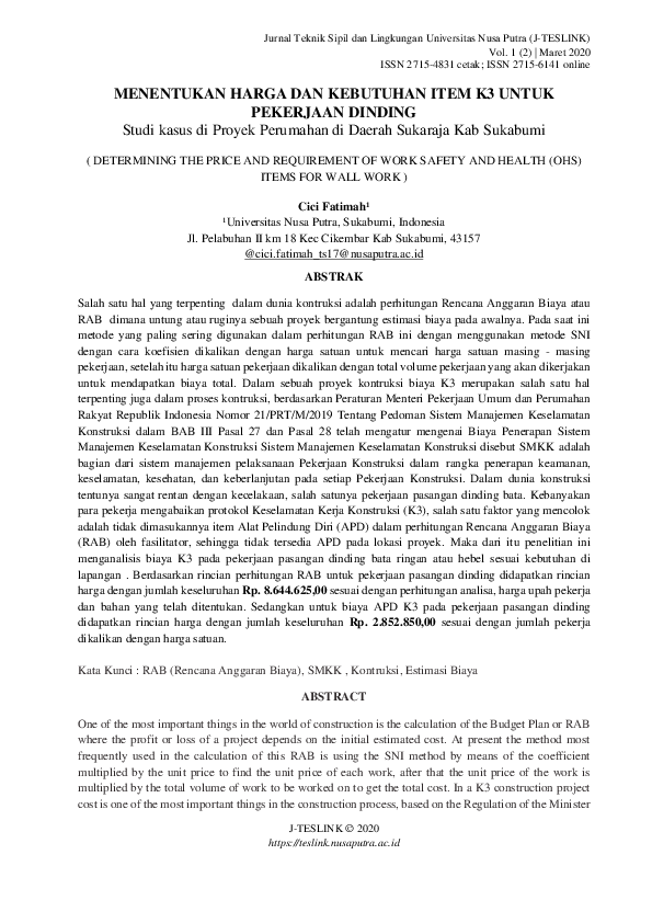 (PDF) MENENTUKAN HARGA DAN KEBUTUHAN ITEM K3 UNTUK PEKERJAAN ...