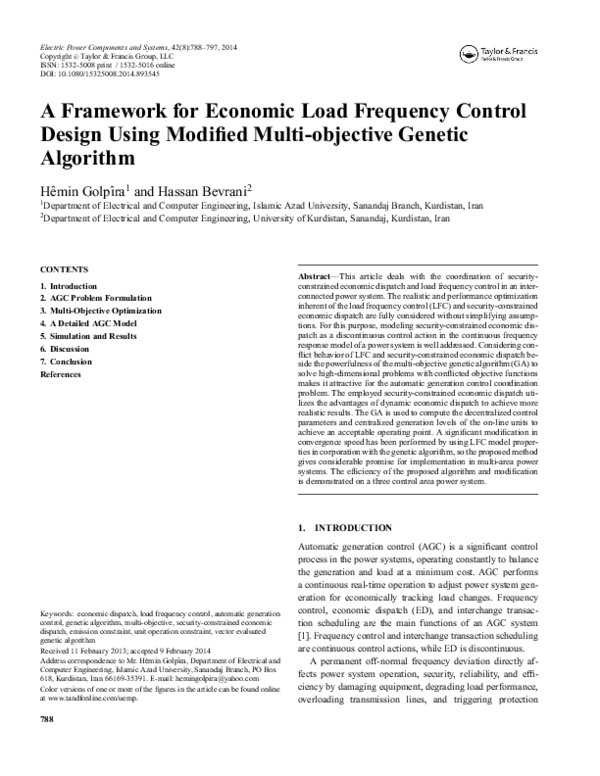 (PDF) A Framework for Economic Load Frequency Control Design Using ...