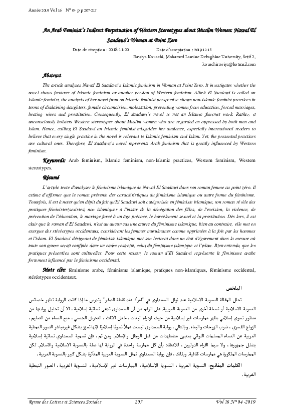 (PDF) An Arab Feminist's Indirect Perpetuation of Western Stereotypes ...