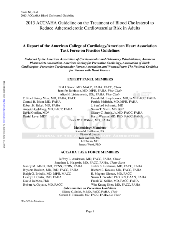 (PDF) 2013 ACC/AHA Guideline on the Treatment of Blood Cholesterol to ...