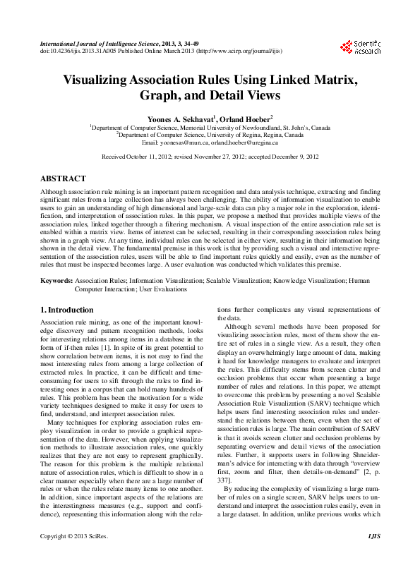Pdf Visualizing Association Rules Using Linked Matrixgraph And