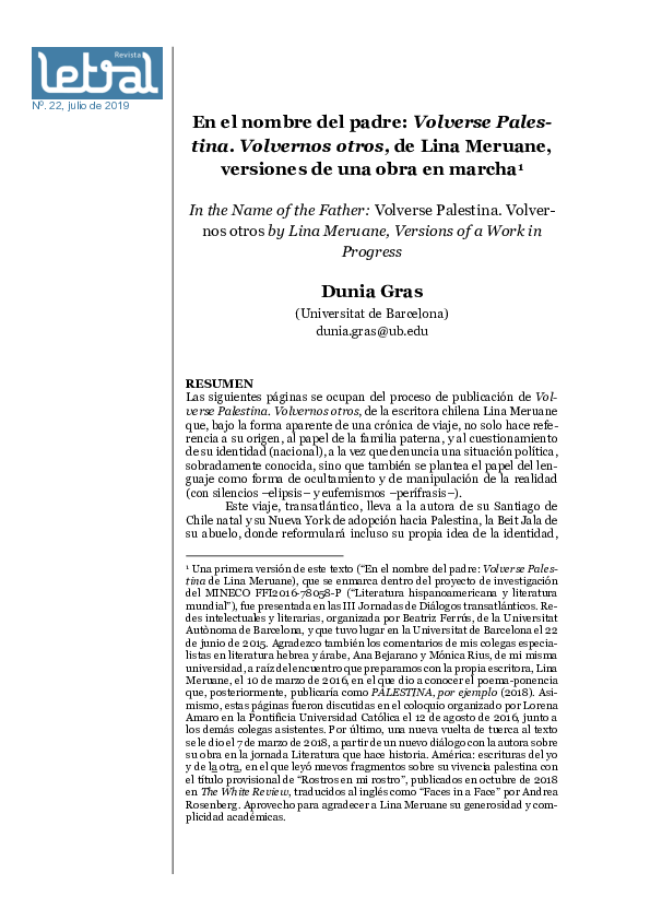 (PDF) Gras Miravet, Dunia- En el nombre del padre: Volverse Palestina ...