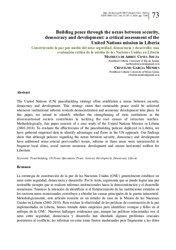 (PDF) Building peace through the nexus between security, democracy and ...