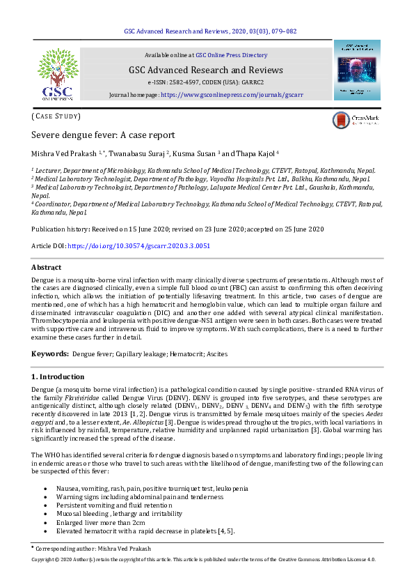 (PDF) Severe dengue fever: A case report