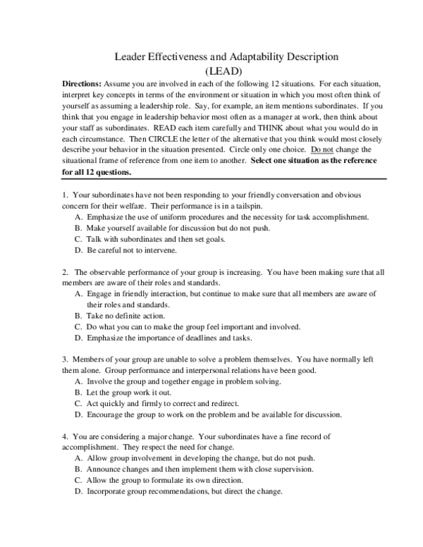 (PDF) Leader Effectiveness and Adaptability Description (LEAD