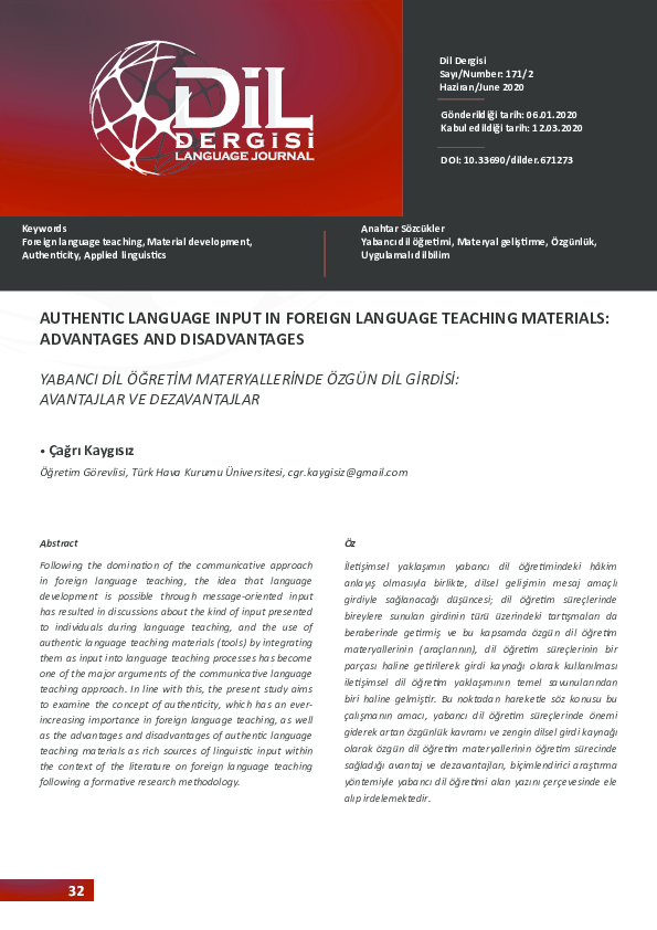 (PDF) Authentic Language Input in Foreign Language Teaching Materials ...