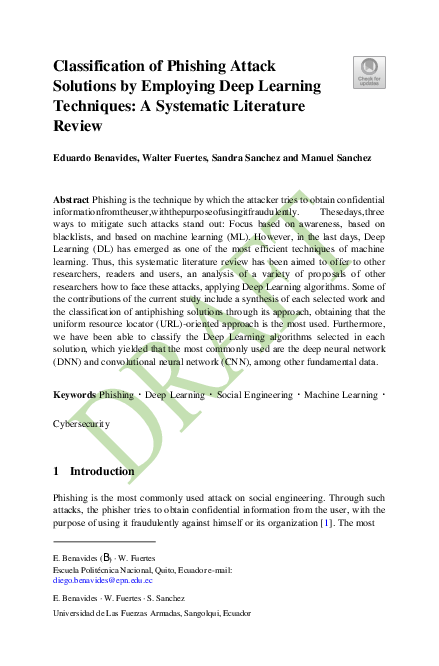 Pdf Classification Of Phishing Attack Solutions By Employing Deep Learning Techniques A