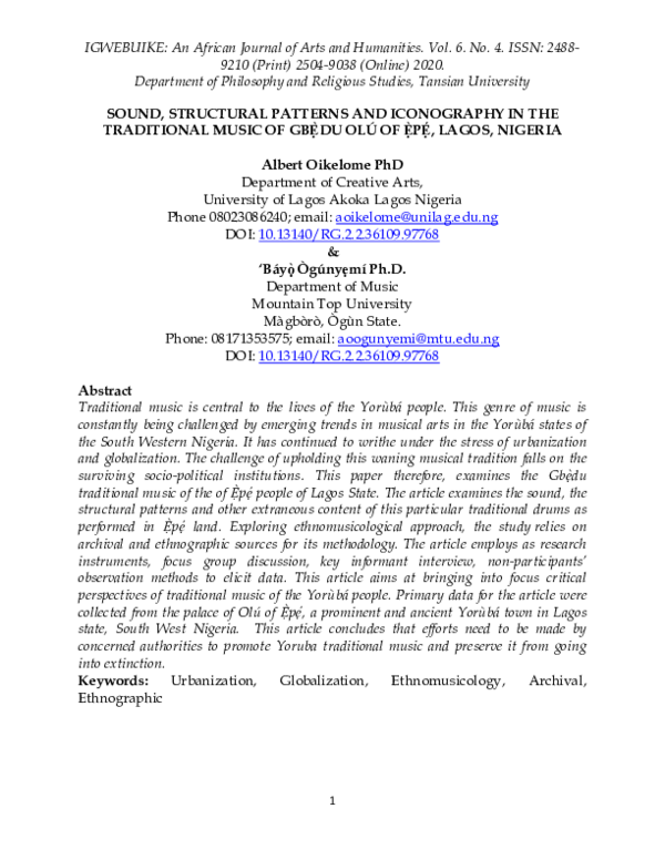 (PDF) SOUND, STRUCTURAL PATTERNS AND ICONOGRAPHY IN THE TRADITIONAL ...
