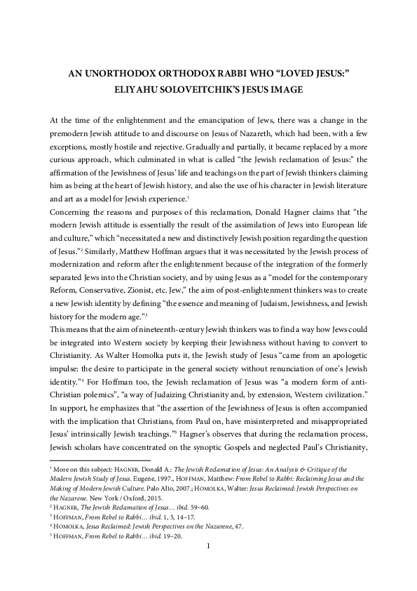 (PDF) An unorthodox orthodox rabbi who “loved Jesus:” Eliyahu ...