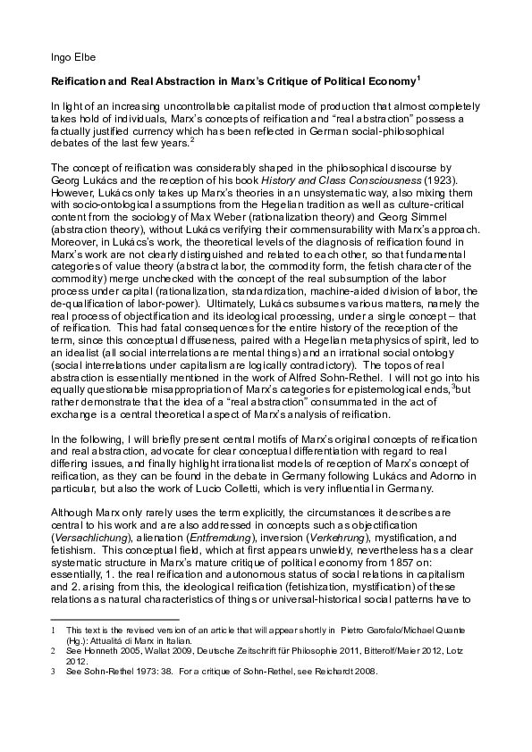 (PDF) Reification and Real Abstraction in Marx's Critique of Political ...