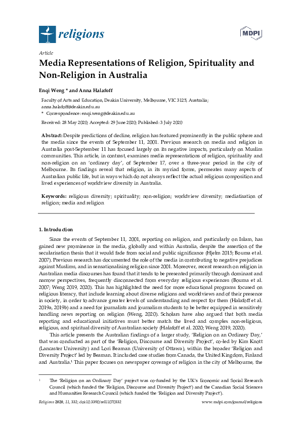(PDF) Media Representations of Religion, Spirituality and Non-Religion ...