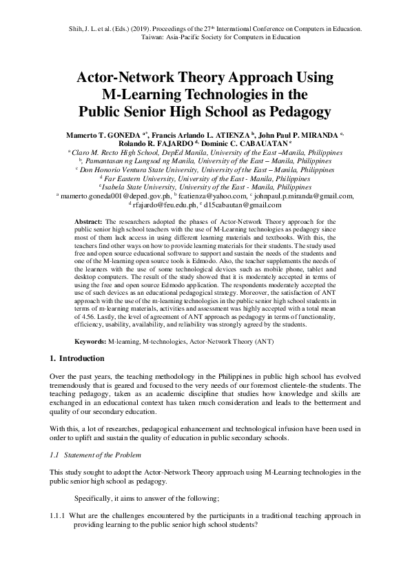 (PDF) Actor-Network Theory Approach Using M-Learning Technologies in ...