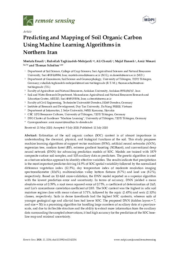 (PDF) Predicting and Mapping of Soil Organic Carbon Using Machine Learning Algorithms in ...