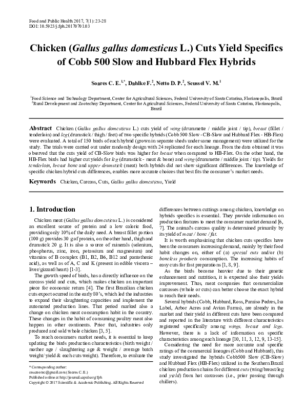 (PDF) Chicken (Gallus gallus domesticus L.) Cuts Yield Specifics of ...