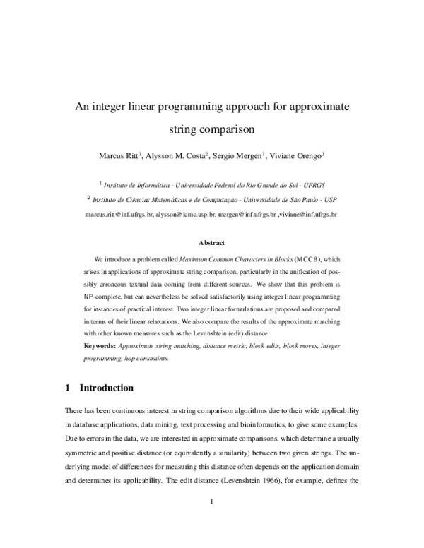 (PDF) An integer linear programming approach for approximate string comparison
