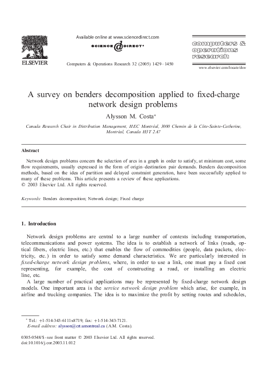 (PDF) A survey on benders decomposition applied to fixed-charge network design problems