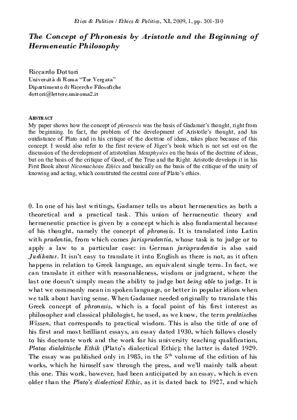 (PDF) The Concept of Phronesis by Aristotle and the Beginning of ...