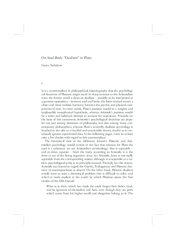 (PDF) On Soul-Body "Dualism" in Plato