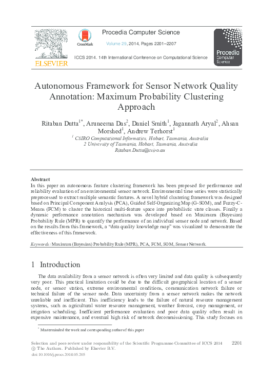 (PDF) Autonomous Framework for Sensor Network Quality Annotation: Maximum Probability Clustering ...