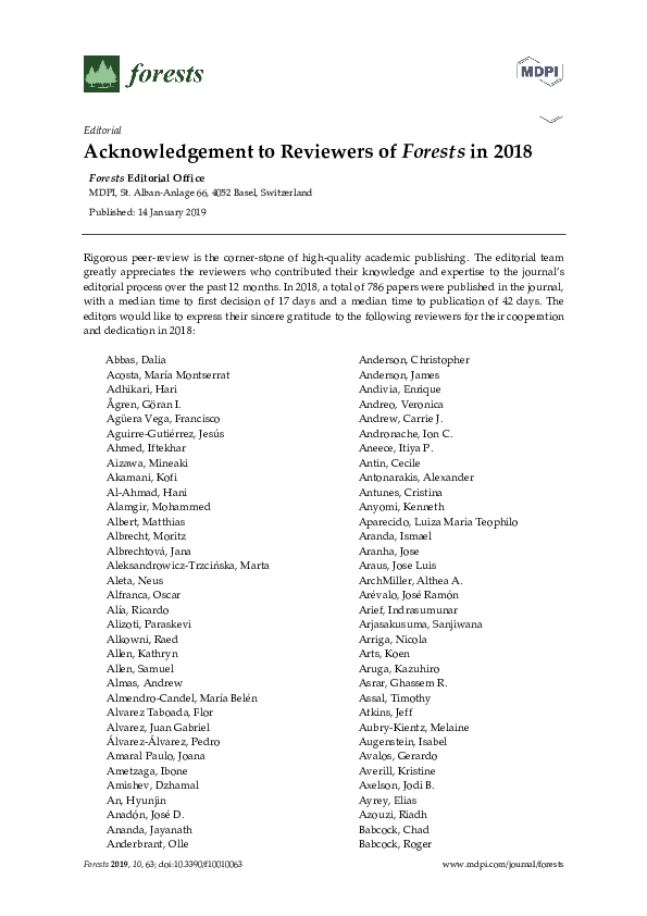 (PDF) Acknowledgement to Reviewers of Forests in 2014