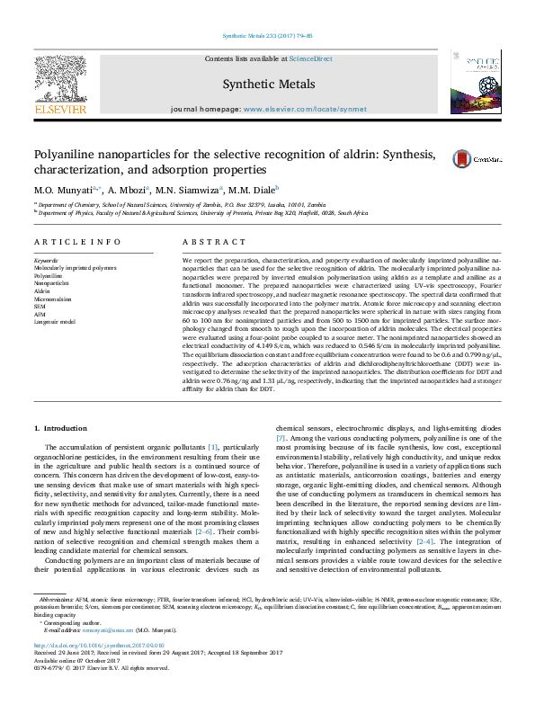 (PDF) Polyaniline nanoparticles for the selective recognition of aldrin ...