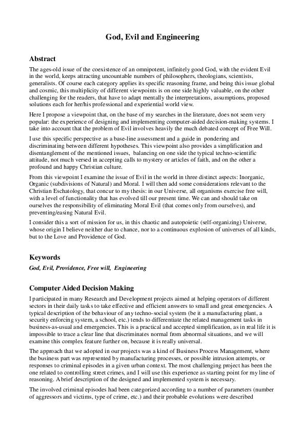 (PDF) God, Evil and Engineering