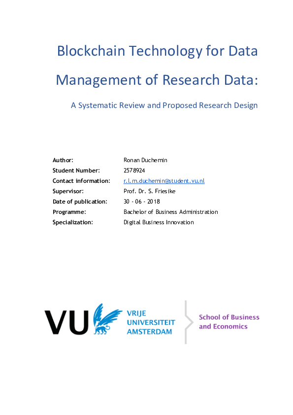 (PDF) Blockchain Technology for Data Management of Research Data: A ...