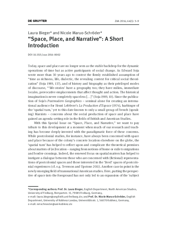 (PDF) Space, Place, and Narrative: A Short Introduction
