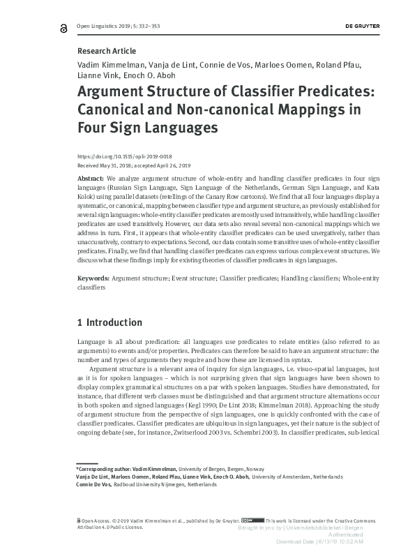 (PDF) Argument Structure of Classifier Predicates: Canonical and Non ...