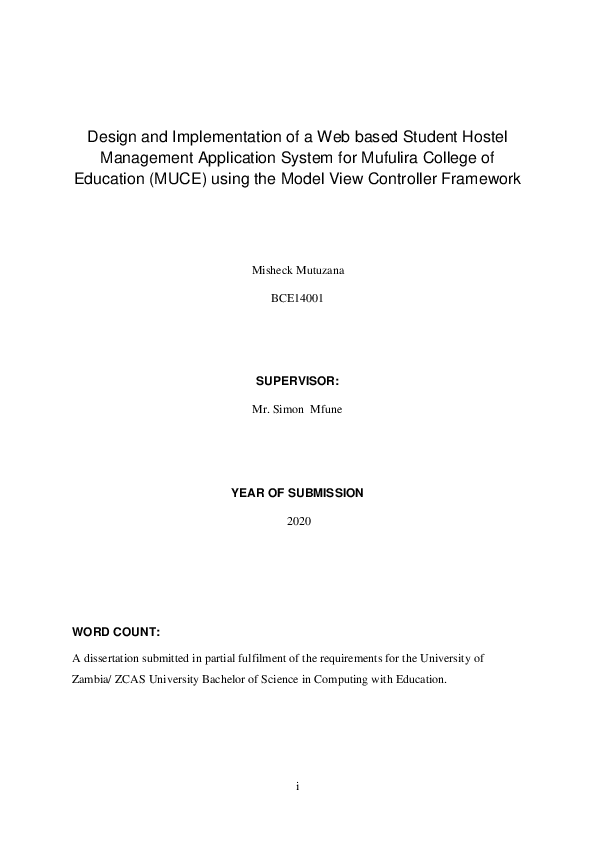 (PDF) Design and Implementation of a Web based Student Hostel Management Application System for ...