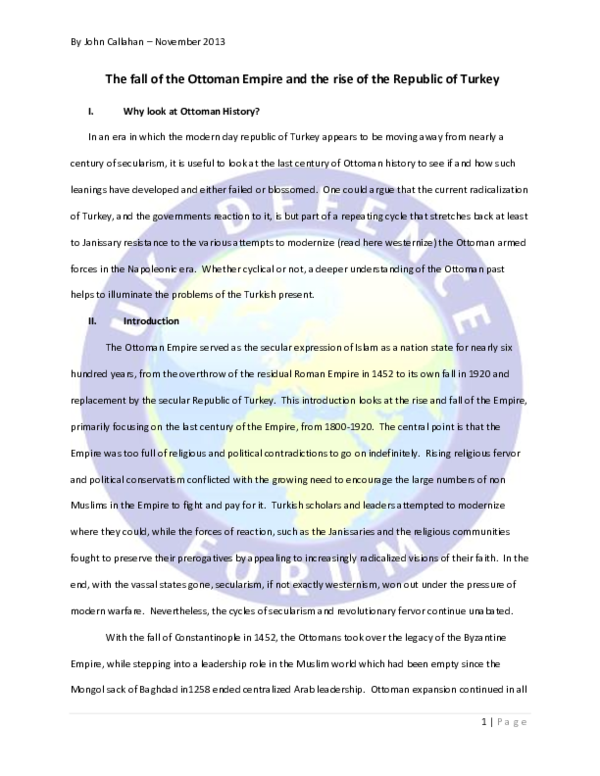 (PDF) The fall of the Ottoman Empire and the rise of the Republic of Turkey