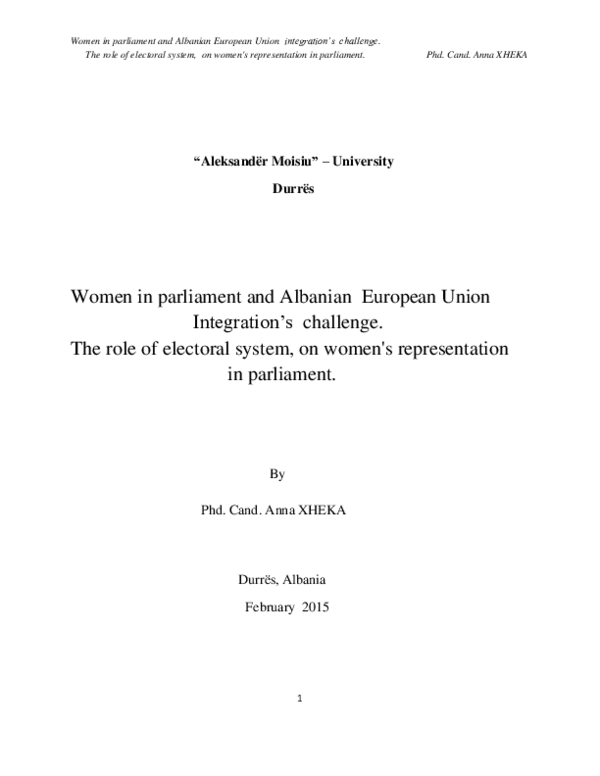 (PDF) Women in Parliament and Albanian European Union | Anna Xheka ...