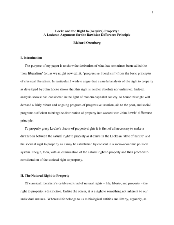 (PDF) Locke and the Right to (Acquire) Property: A Lockean Argument for ...