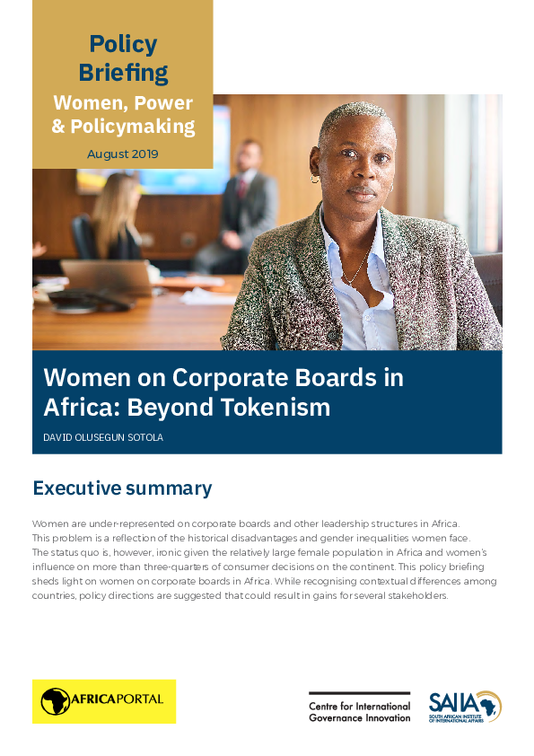 (PDF) Women on Corporate Boards in Africa: Beyond Tokenism Policy Briefing Women, Power ...