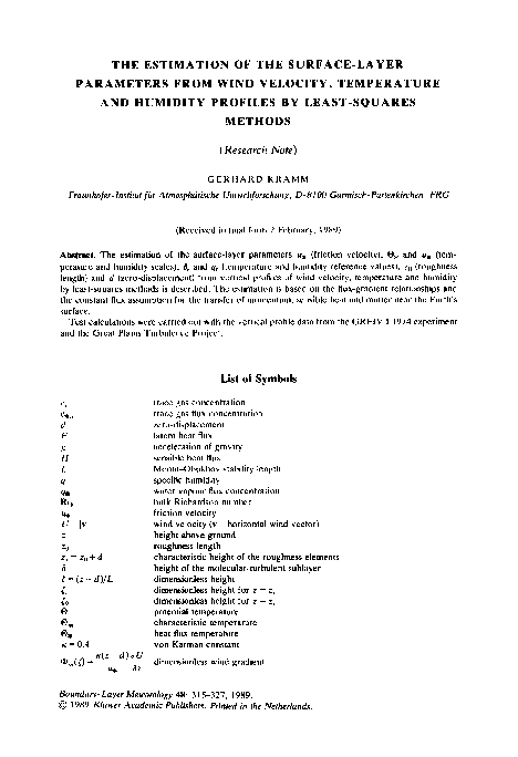 (PDF) The estimation of the surface-layer parameters from wind velocity, temperature and ...