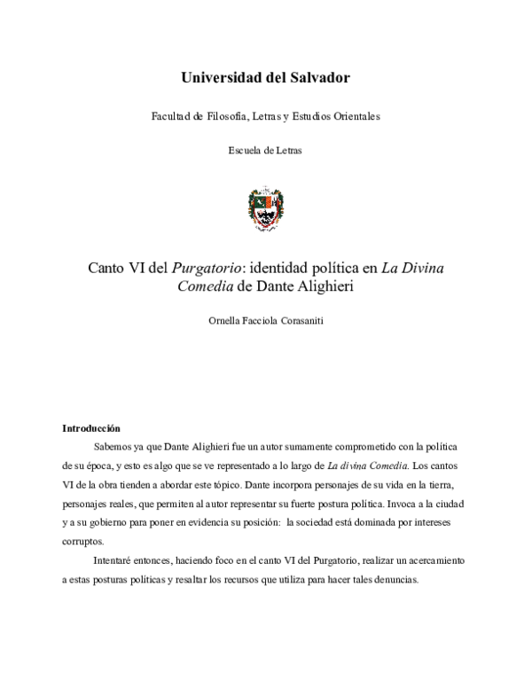 (PDF) Canto VI del Purgatorio: Identidad política en La Divina Comedia ...