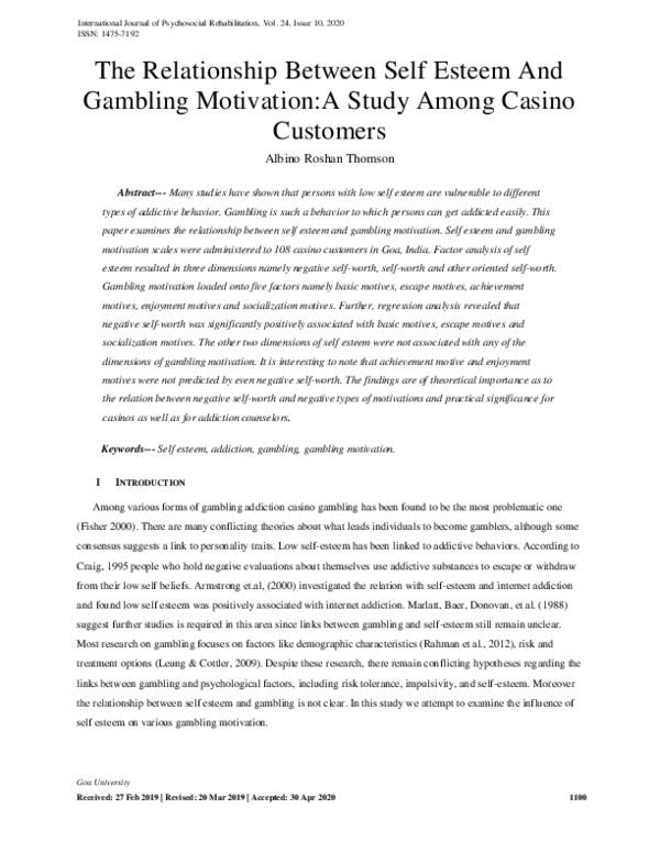(PDF) The Relationship Between Self Esteem And Gambling Motivation:A ...