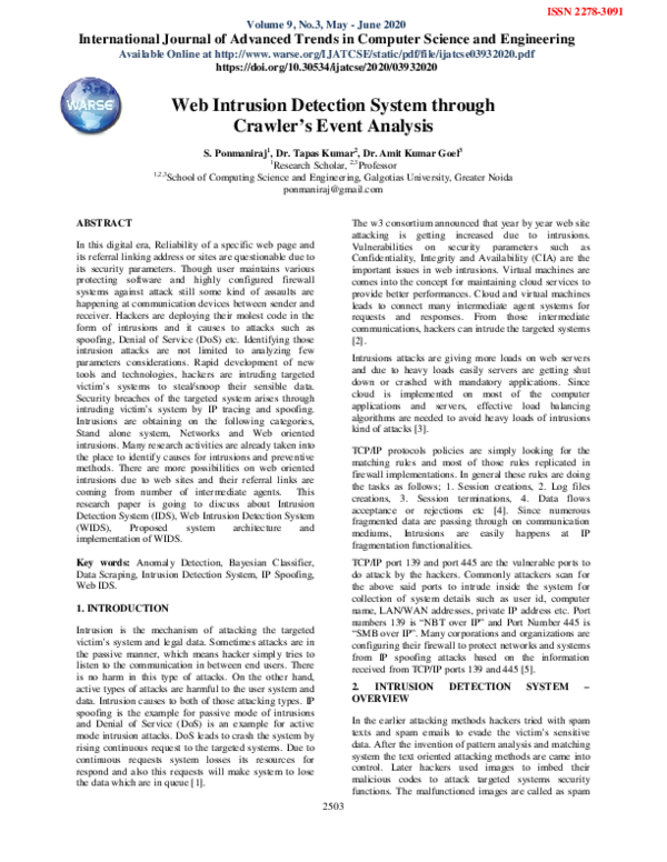 (PDF) Web Intrusion Detection System through Crawler's Event Analysis