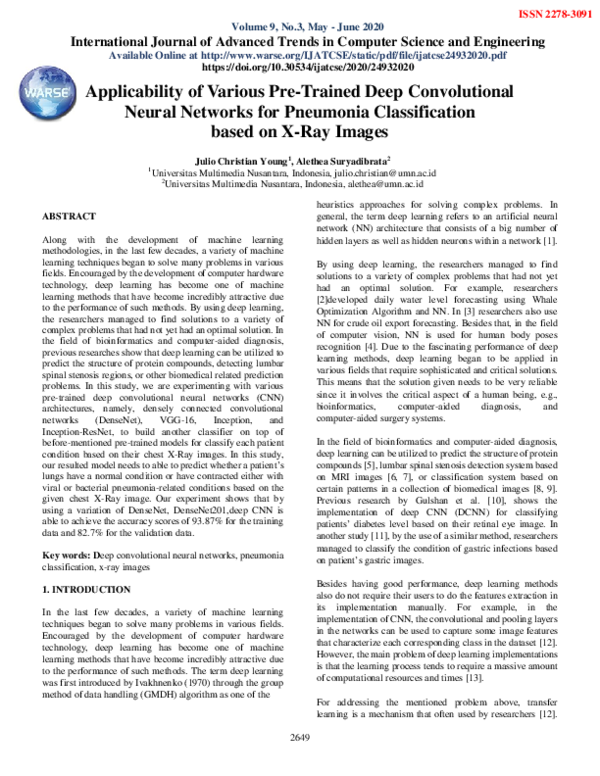 (PDF) Applicability of Various Pre-Trained Deep Convolutional Neural Networks for Pneumonia ...