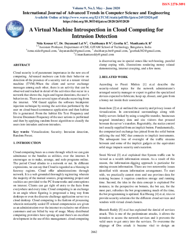 Pdf A Virtual Machine Introspection In Cloud Computing For Intrusion