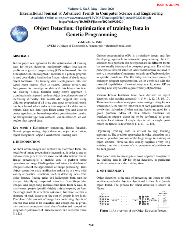 Pdf Object Detection Optimization Of Training Data In Genetic Programming