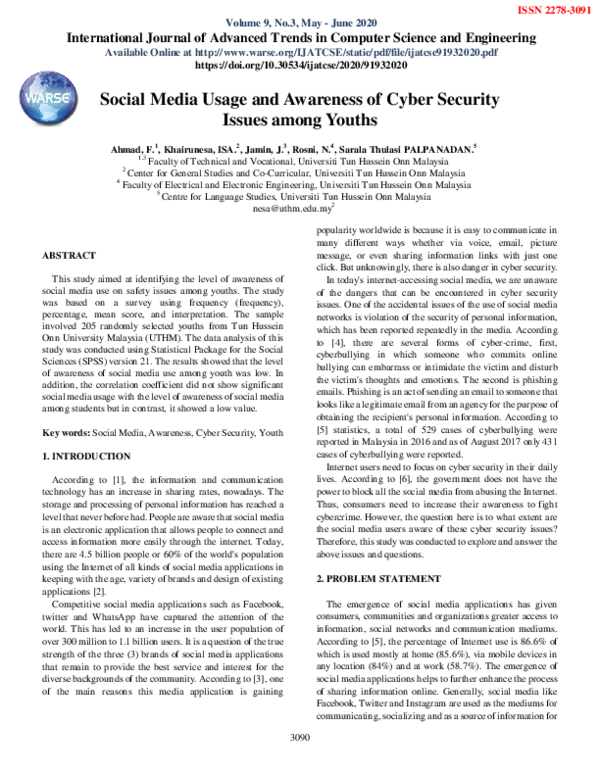 (PDF) Social Media Usage and Awareness of Cyber Security Issues among ...