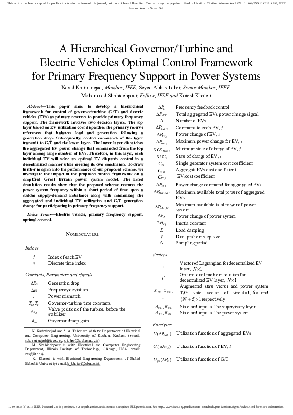(PDF) A Hierarchical Governor/Turbine and Electric Vehicles Optimal Control Framework for ...