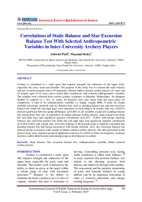 (PDF) Correlations of Static Balance and Star Excursion Balance Test ...