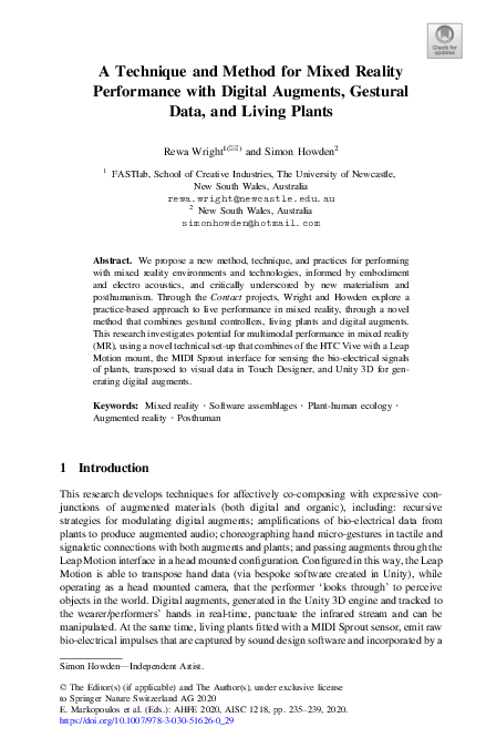 (PDF) A Technique and Method for Mixed Reality Performance with Digital ...