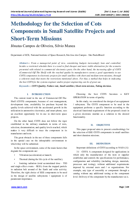 (PDF) Methodology for the Selection of Cots Components in Small ...