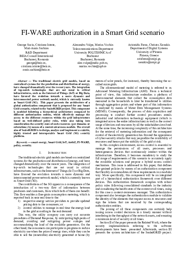 (PDF) Fi-Ware authorization in a Smart Grid scenario