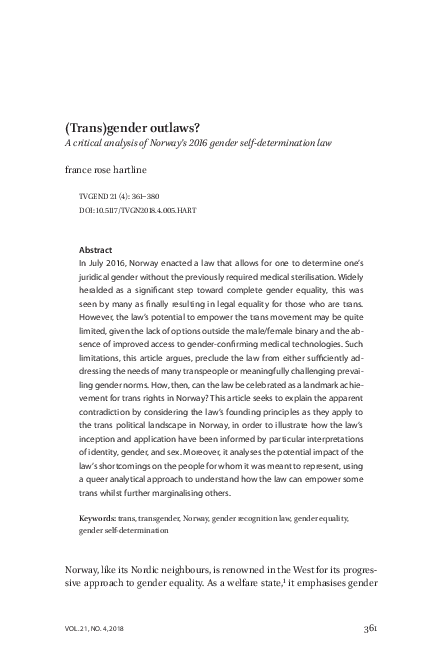 (PDF) (Trans)gender outlaws? A critical analysis of Norway’s 2016 ...