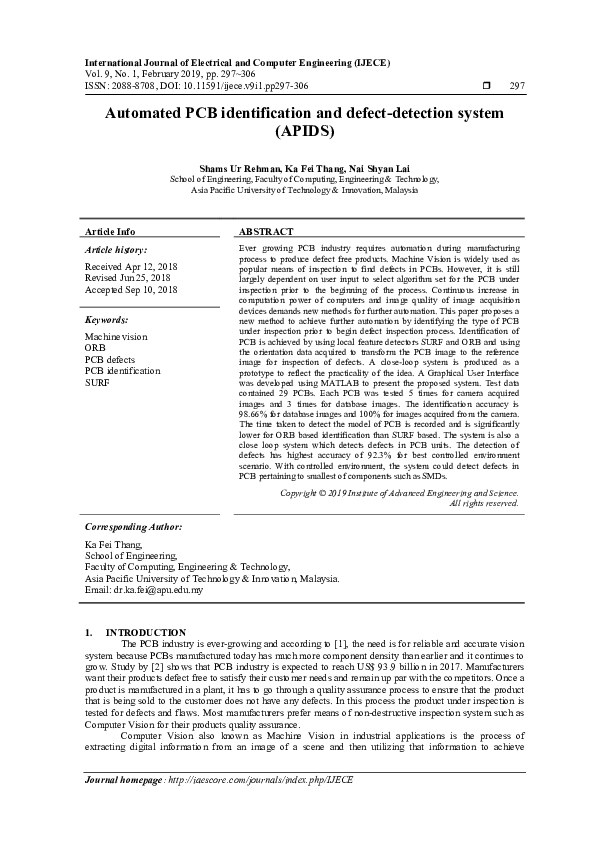 Pdf Automated Pcb Identification And Defect Detection System Apids
