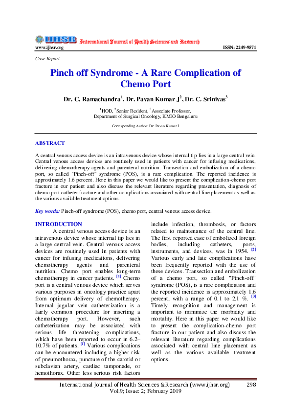 (PDF) Pinch off Syndrome -A Rare Complication of Chemo Port